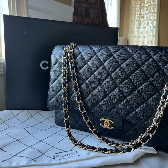Bags | Chanel Black Caviar Jumbo Flap Bag Cc Logo 10 Authentic | Poshmark